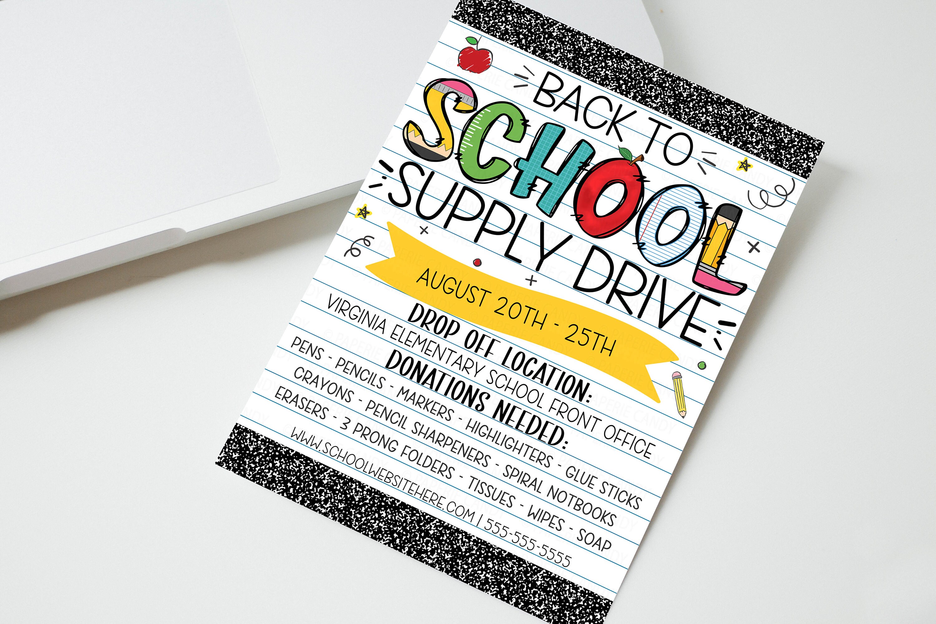 School Supply Drive Flyer, Printable Editable PTO PTA Flyer, Supplies ...