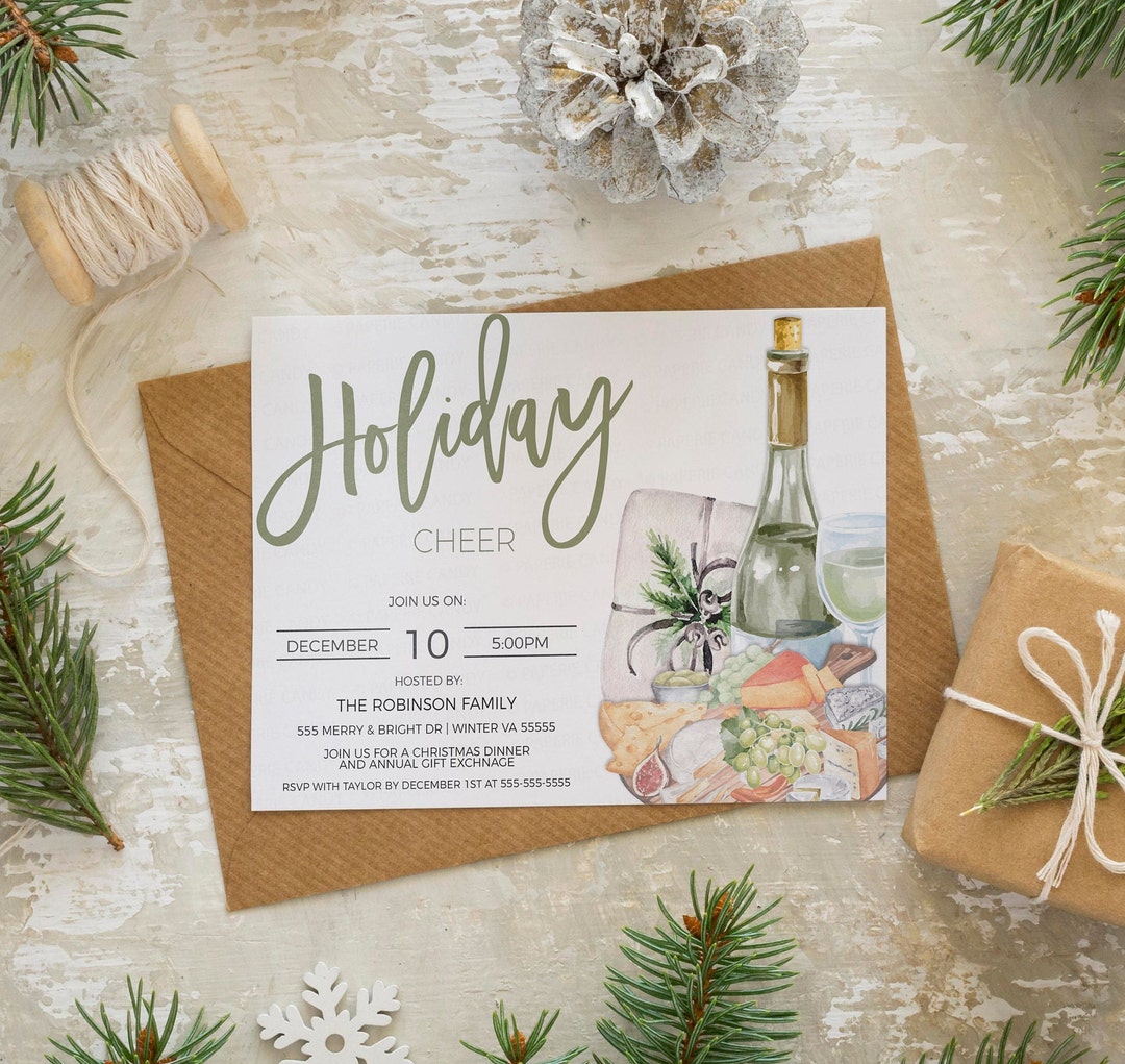 Holiday Cheer Party Invitation Christmas Wine and Bites - Etsy