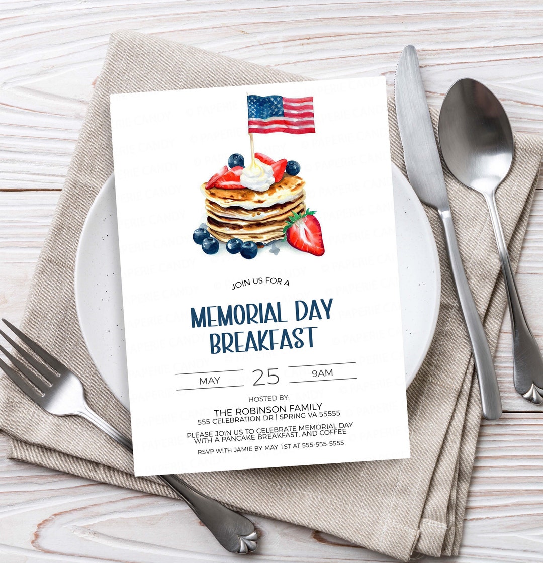 Memorial Day Breakfast Invitation, Memorial Day Pancake Breakfast ...