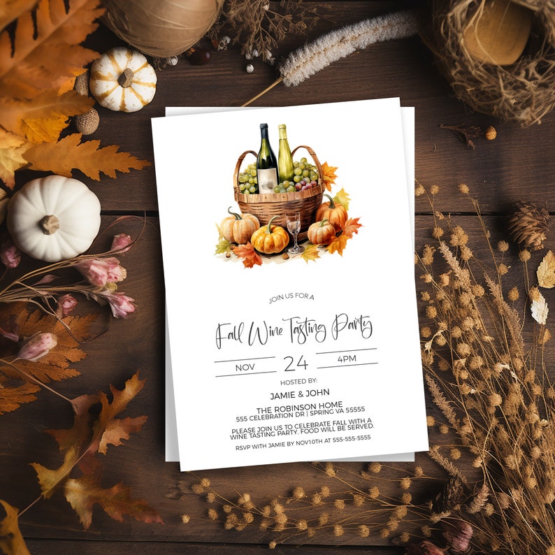 Fall Wine Tasting Invitation, Autumn Wine Party Invite, Fall Wine and ...