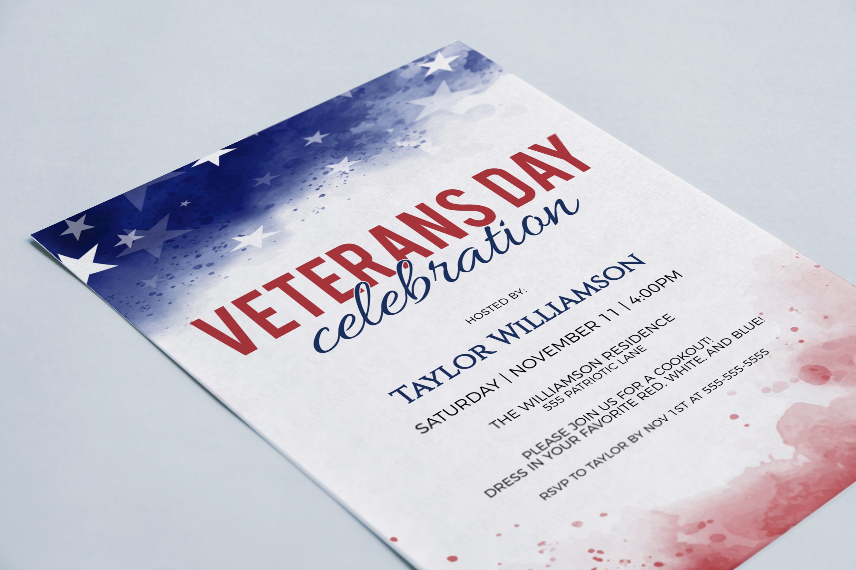 Veterans Day Invitation, Editable Patriotic Invite, 4th of July, Red ...