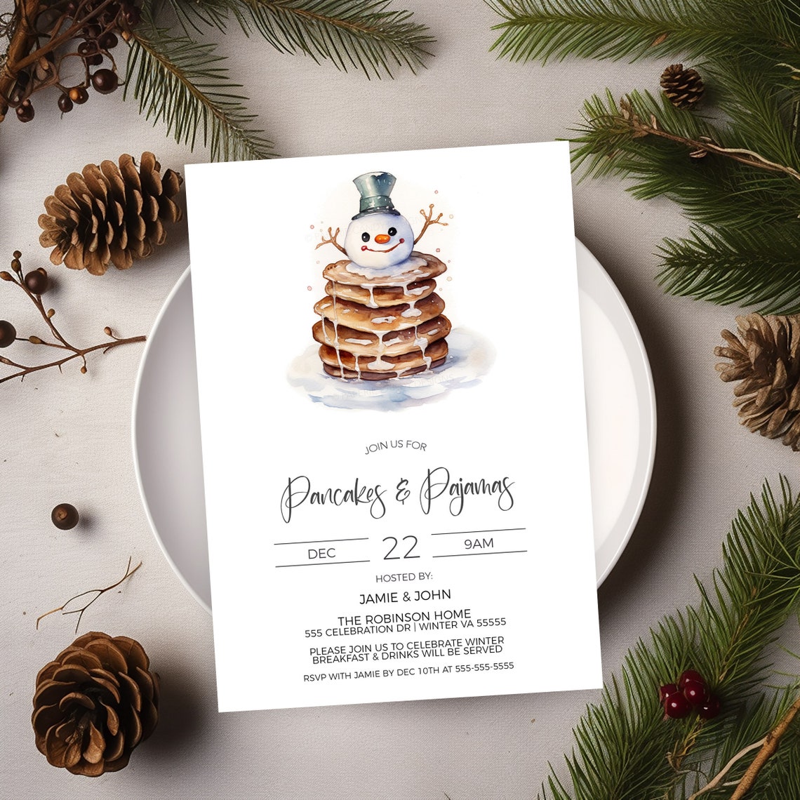 Holiday Pancake & Pajamas Invitation, Winter Pancakes and Pjs Invite ...