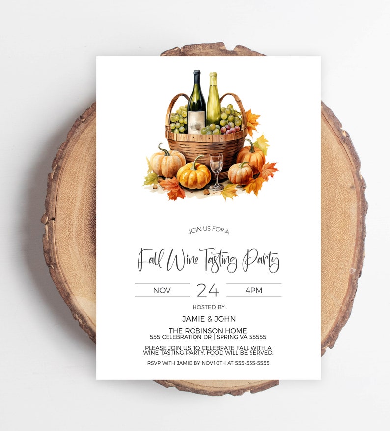 Fall Wine Tasting Invitation, Autumn Wine Party Invite, Fall Wine and ...
