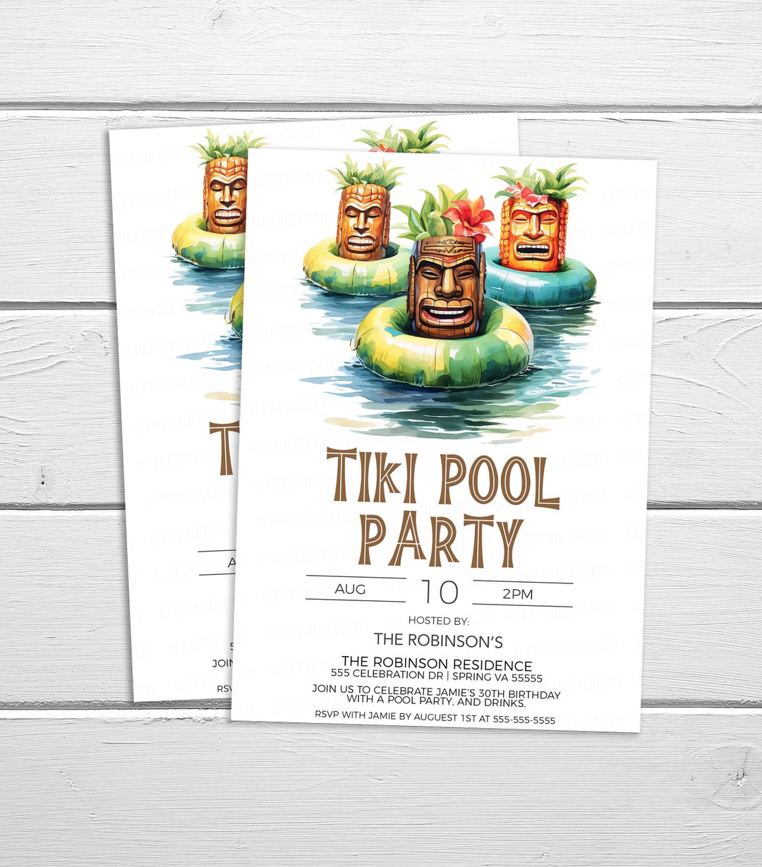 Tiki Pool Party Invitation Tiki Water Park Party Invite - Etsy