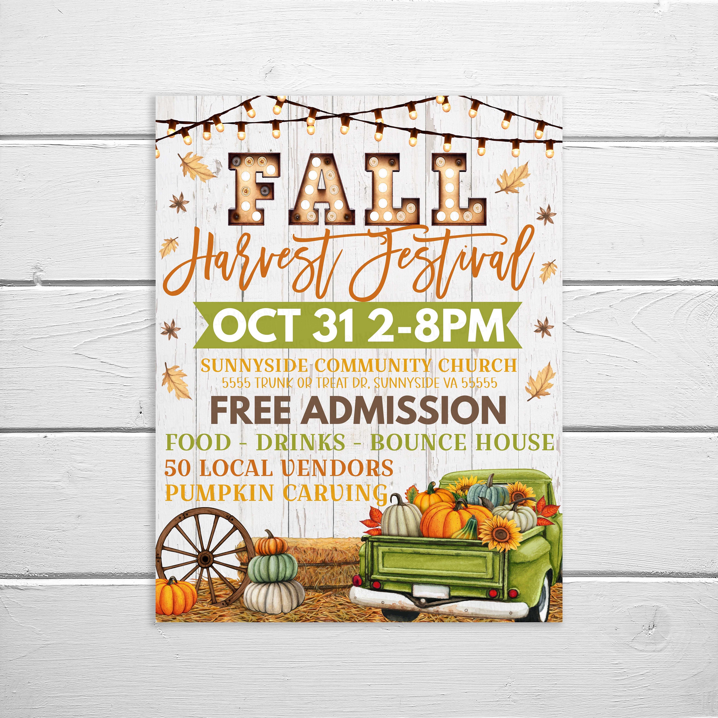 Editable Fall Festival Flyer Invitation, School Church Harvest Event ...