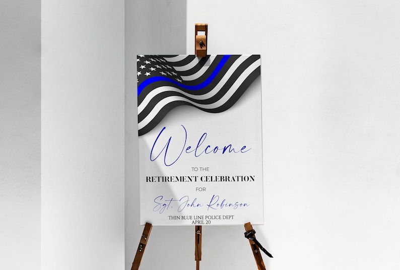 Police Officer Retirement Sign, Editable Thin Blue Line Poster, Police ...