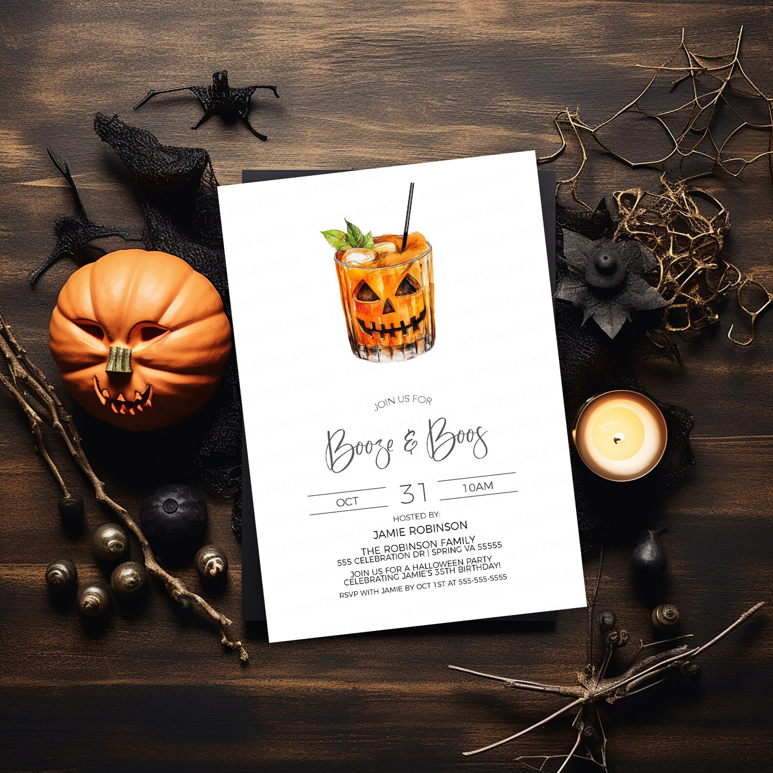 Halloween Booze and Boos Invitation, Cocktail Costume Party Invite ...