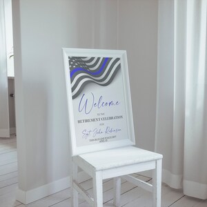 Police Officer Retirement Sign, Editable Thin Blue Line Poster, Police ...