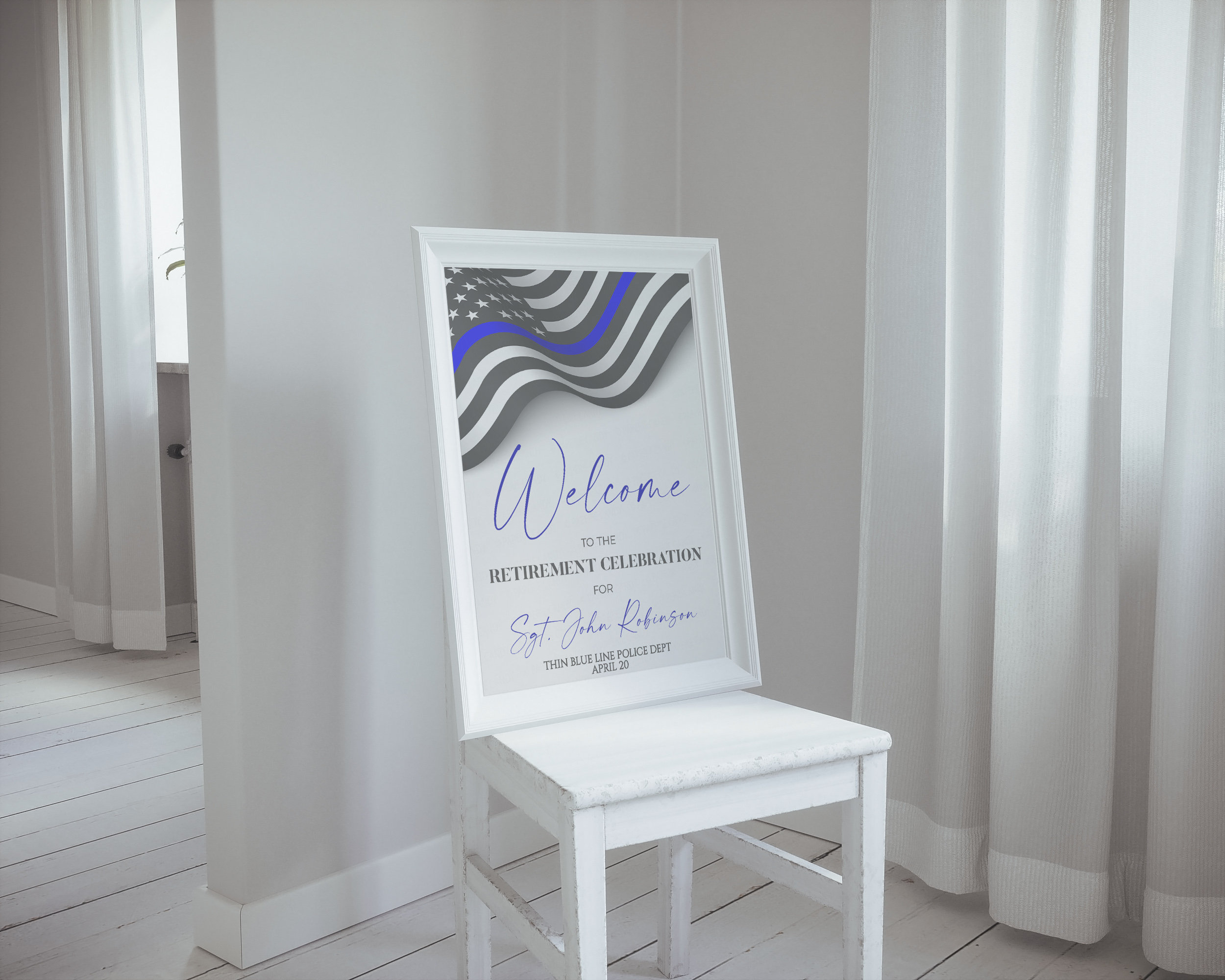 Police Officer Retirement Sign Editable Thin Blue Line - Etsy