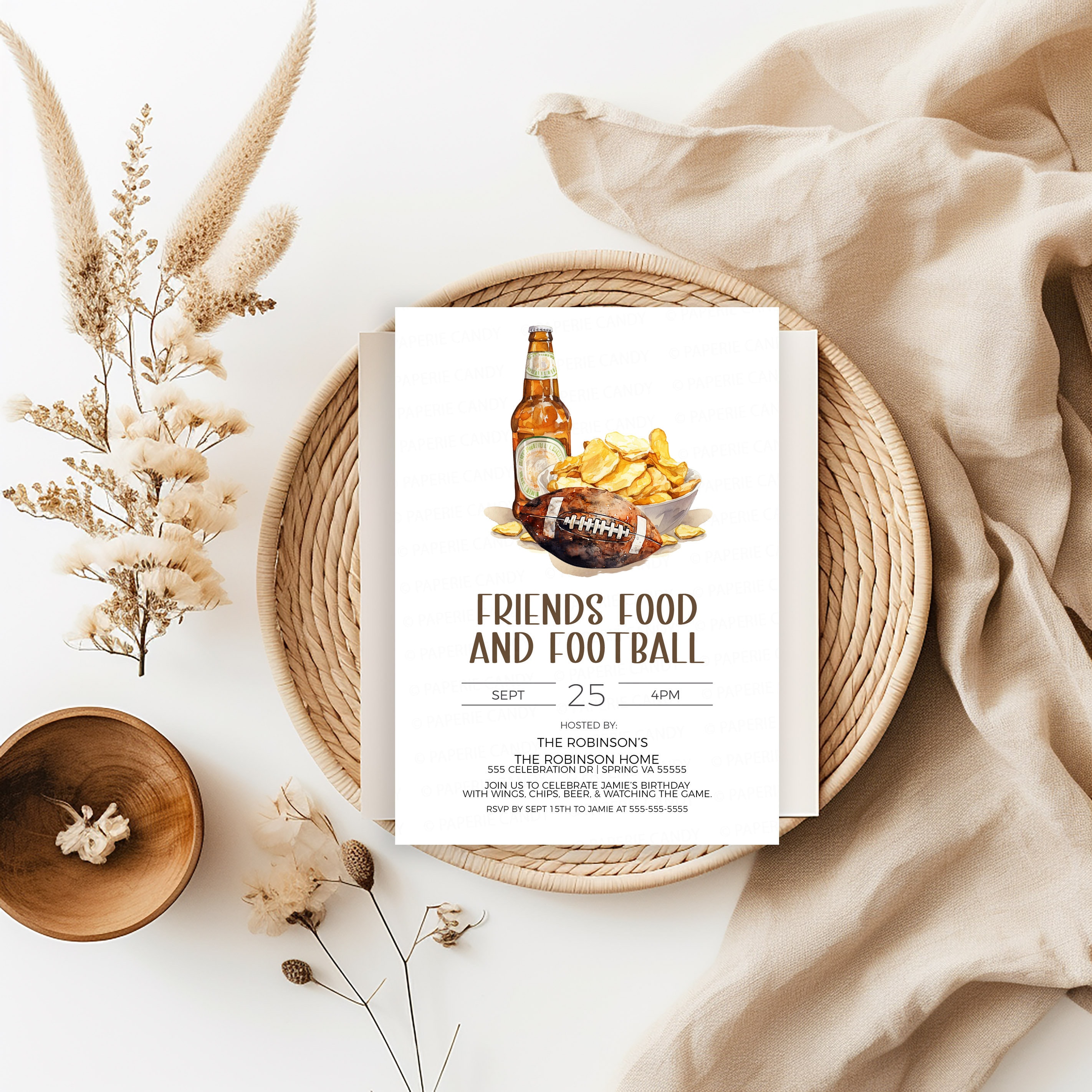 Football Party Invitation, Friends Food & Football Invite, BBQ Burger ...
