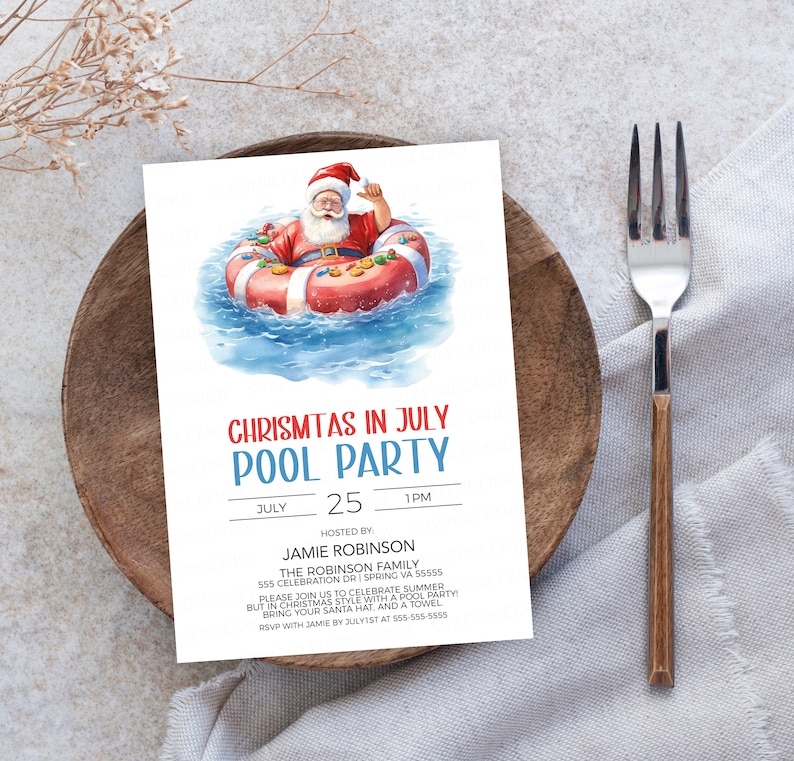 Christmas in July Pool Party Invitation Christmas in Summer - Etsy