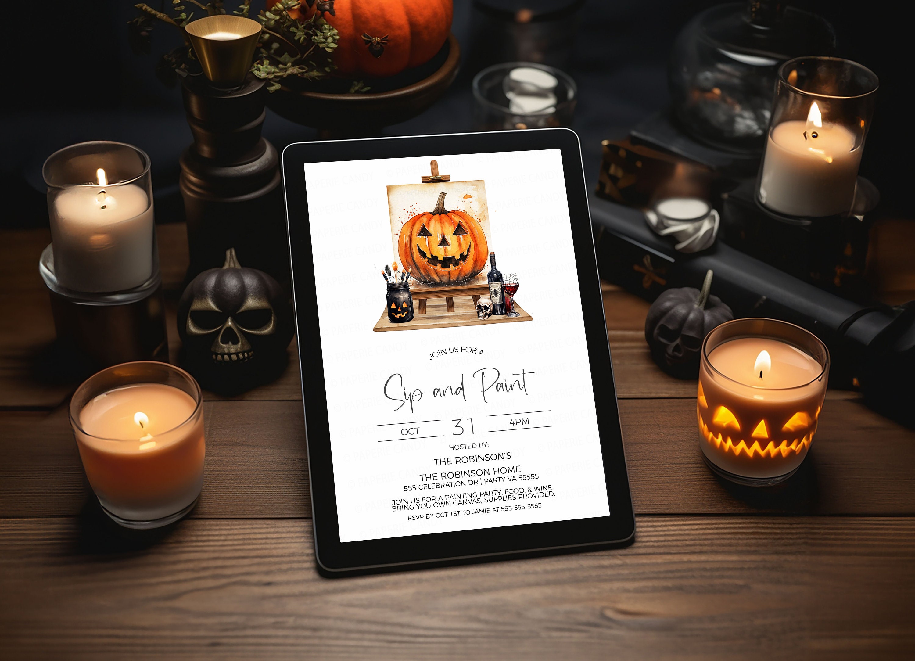 Halloween Sip and Paint Party Invitation, Halloween Wine Painting Party ...