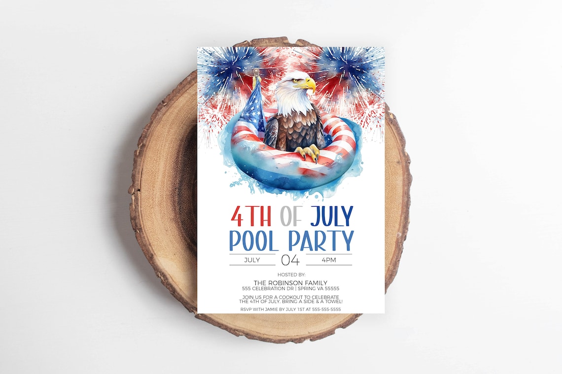 4. Juli Pool Party Einladung, Unabhängigkeitstag Pool Party einladen, 4 ...