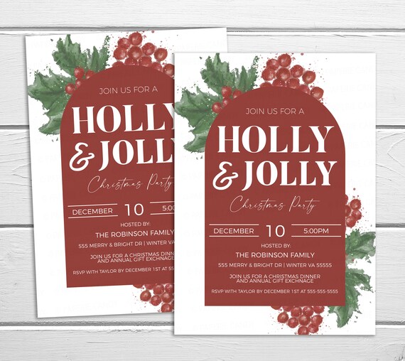 Holly Jolly Christmas Cocktail Party Invitation, Friendmas Happy Hour ...