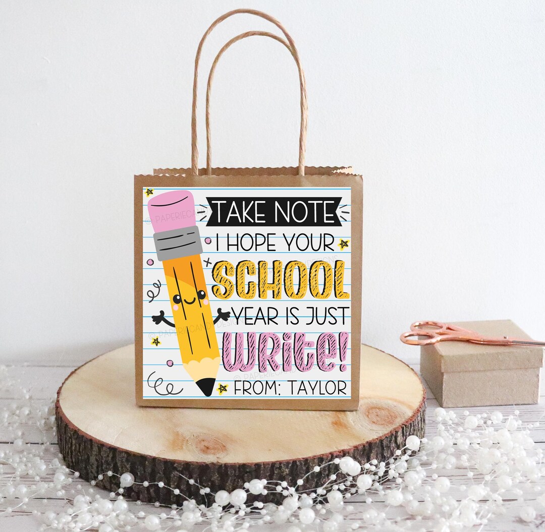 Back to School Gift Tags, Take Note Start the Year off Write, School ...