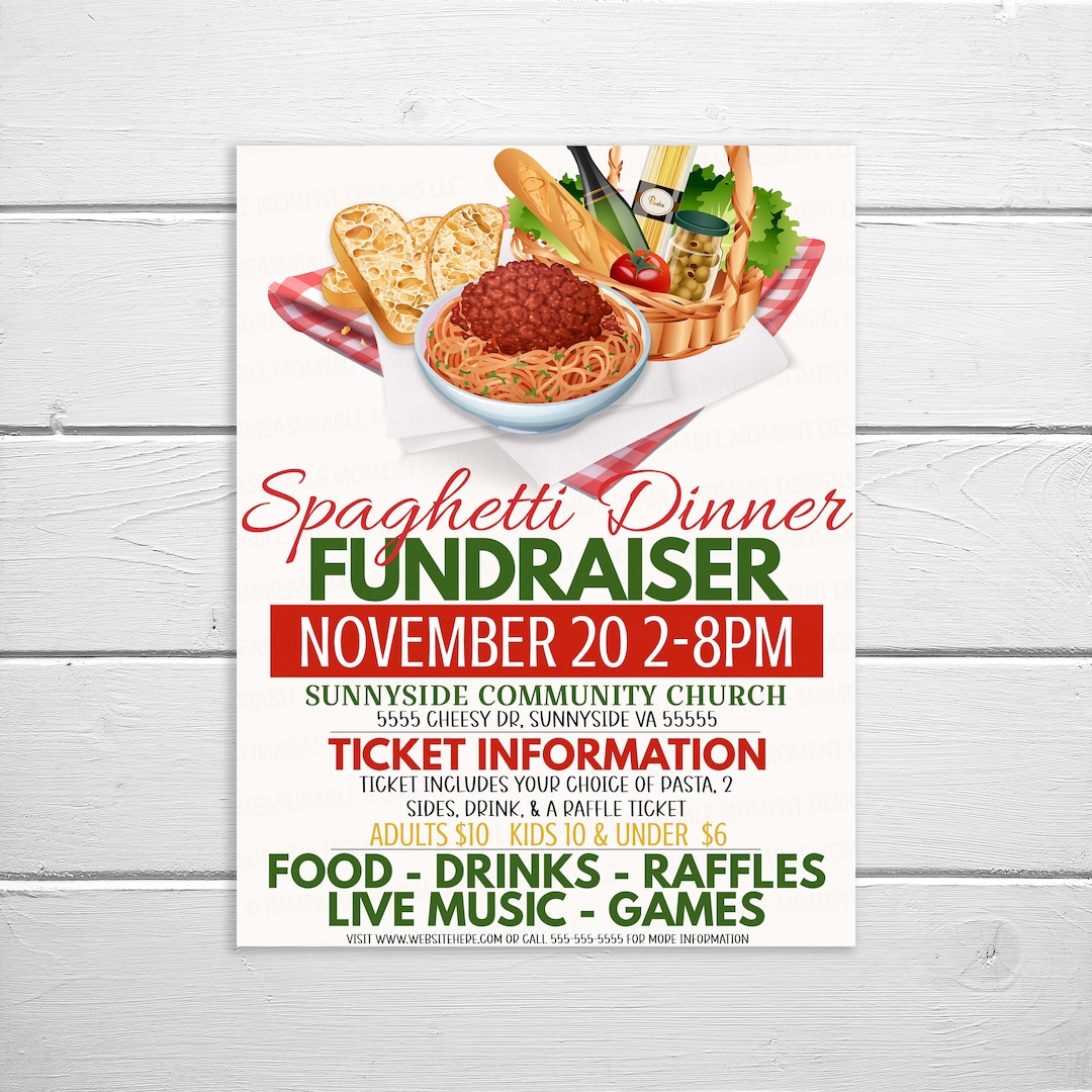 Editable Spaghetti Dinner Fundraiser Flyer, Italian Dinner Fundraising ...