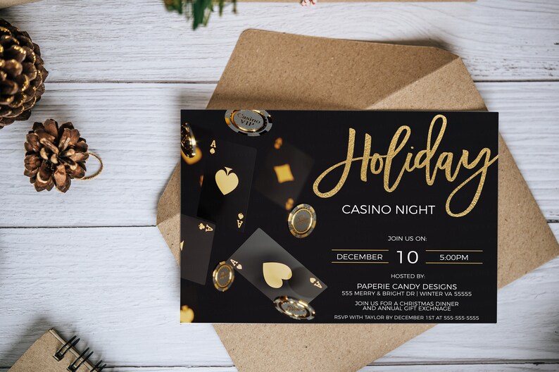 Editable Holiday Casino Party Invitation, Christmas Poker Night Invite ...