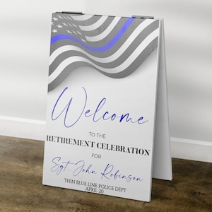 Police Officer Retirement Sign, Editable Thin Blue Line Poster, Police ...