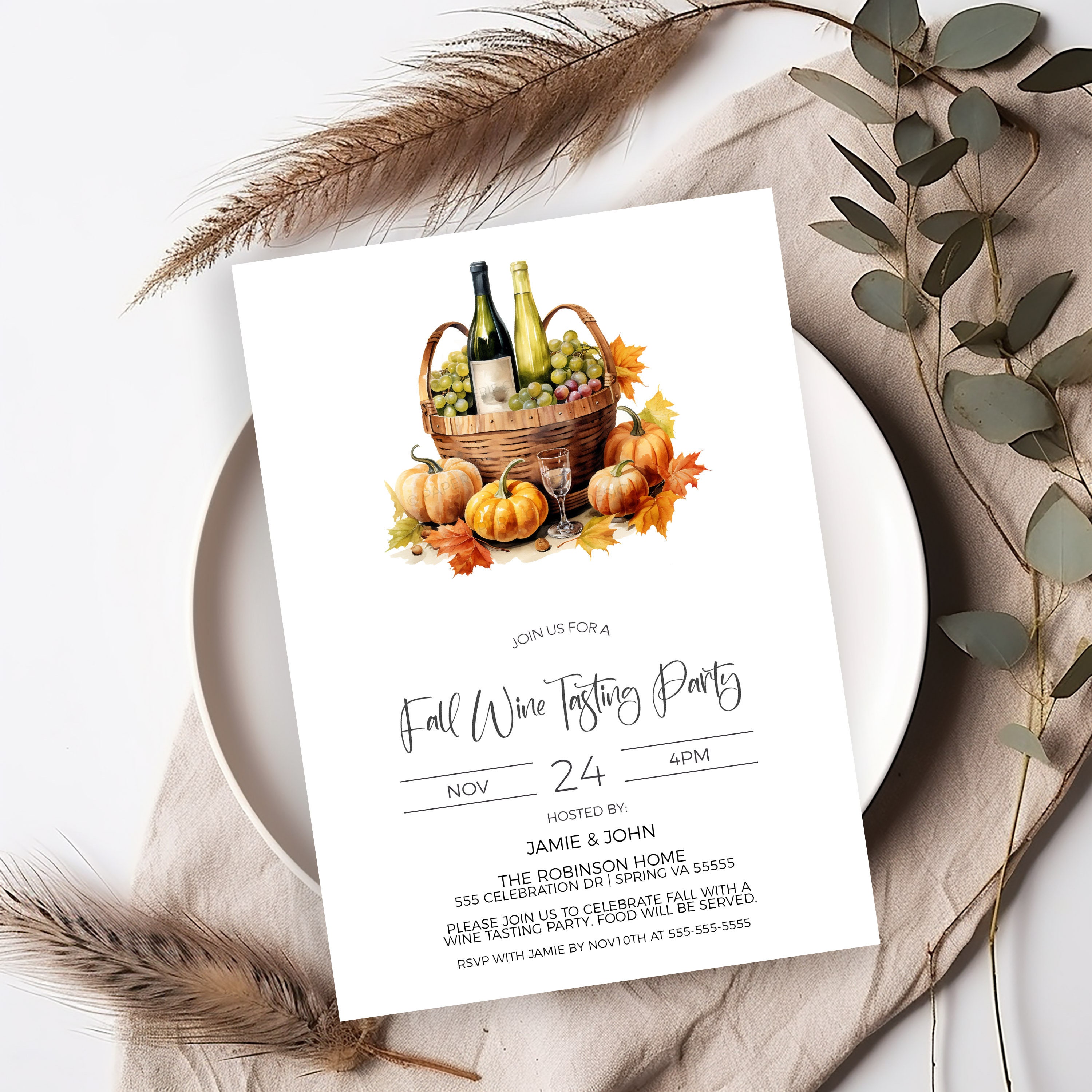 Fall Wine Tasting Invitation, Autumn Wine Party Invite, Fall Wine and ...