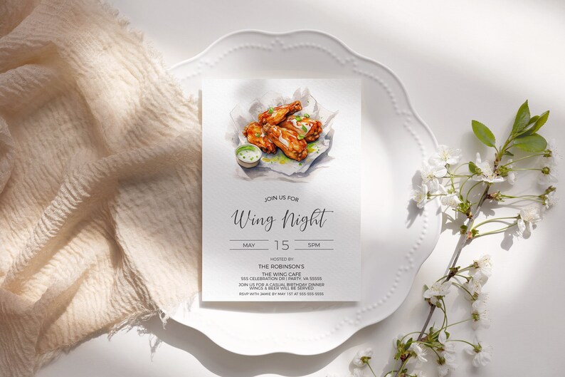 Wing Night Invitation Chicken Wings Invite Buffalo Wings - Etsy