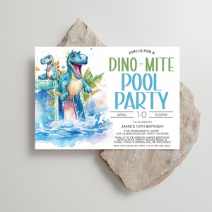 Dinosaur Pool Party Invitation Dino Water Park Invite - Etsy