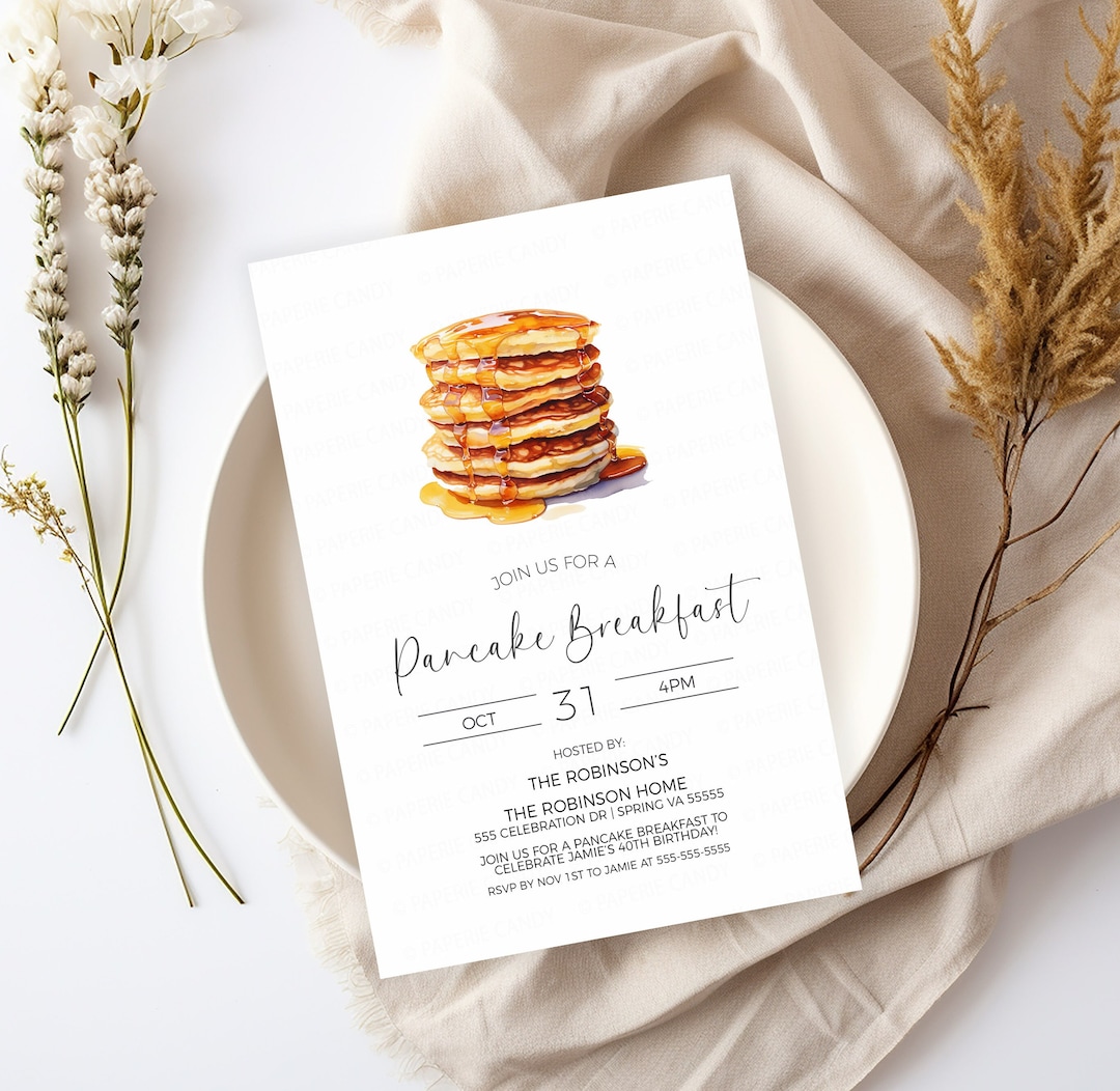 Pancake Invitation, Breakfast Invite, Rise & Shine It's Breakfast Time ...