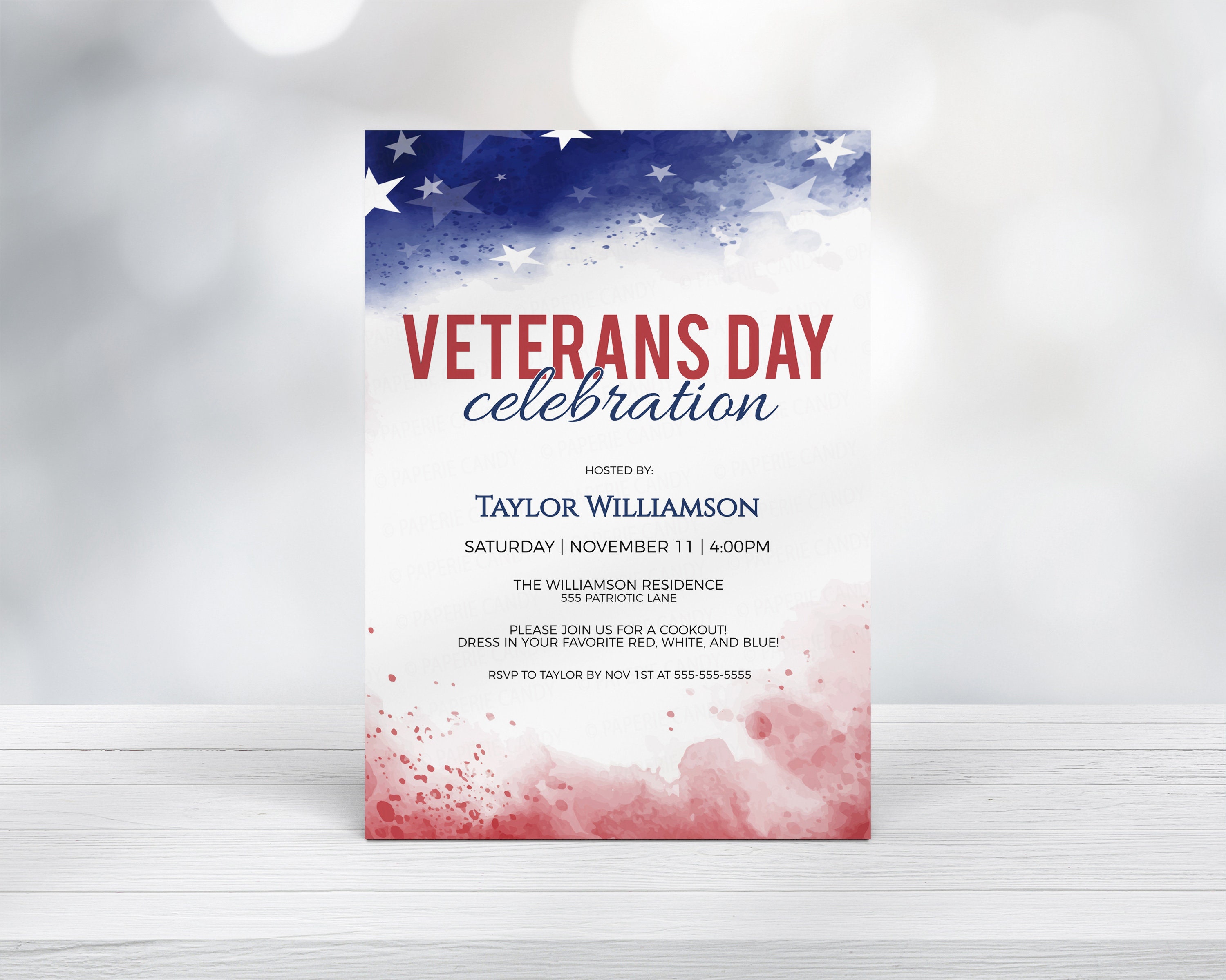 Veterans Day Invitation, Editable Patriotic Invite, 4th of July, Red ...