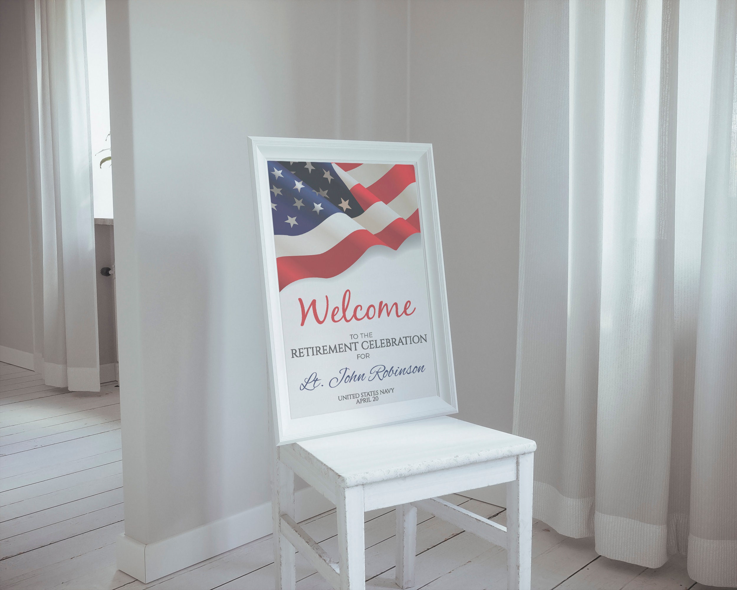 Editable American Flag Party Sign, Retirement Ceremony, Hail & Bail ...
