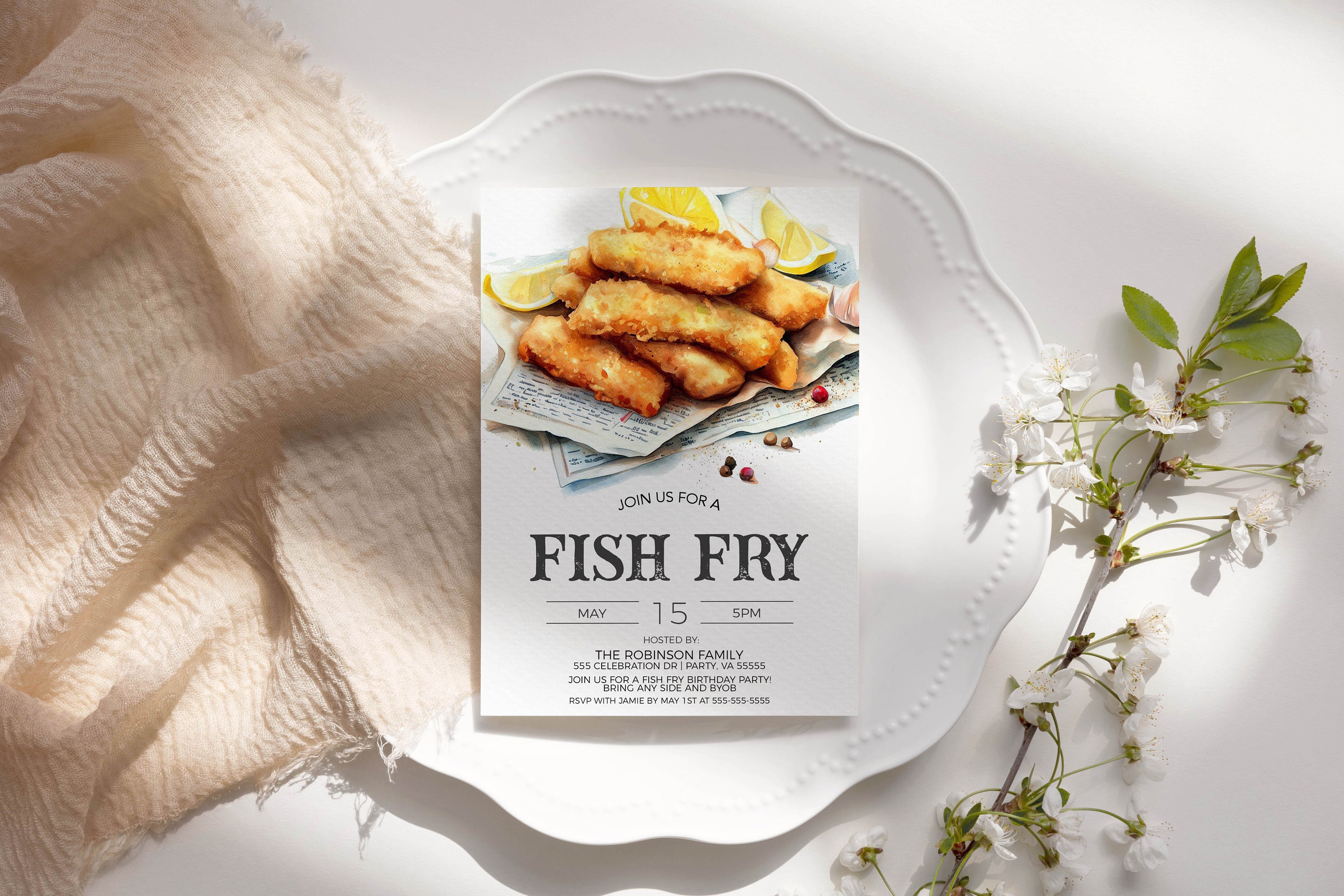 Fish Fry Invitation Fish and Chips Invite Seafood Birthday - Etsy