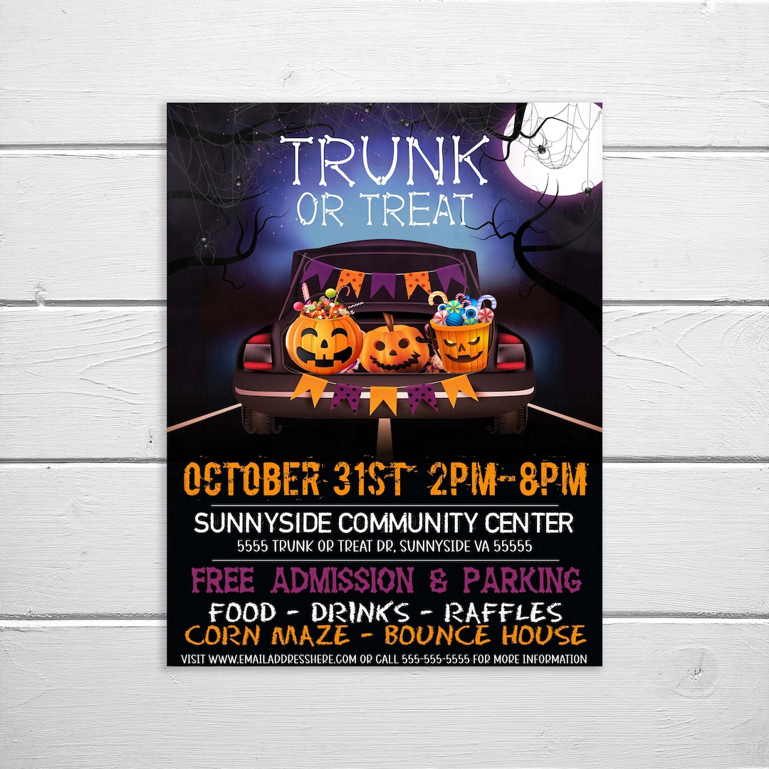 Trunk or Treat Flyer Invitation, Halloween Fall Festival Event, School ...
