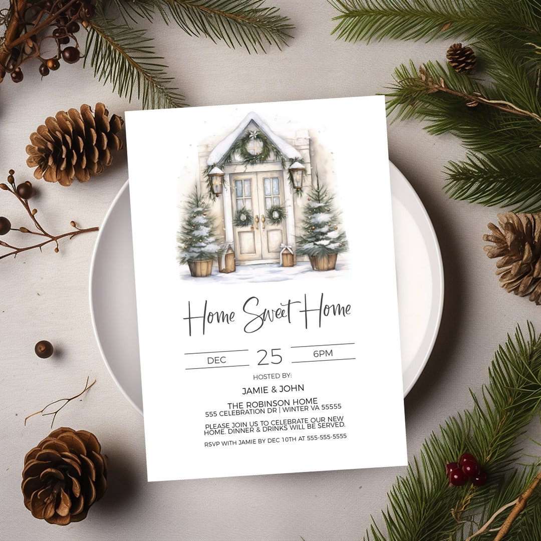 Winter Housewarming Invitation, Home Sweet Home Invite, Holiday ...