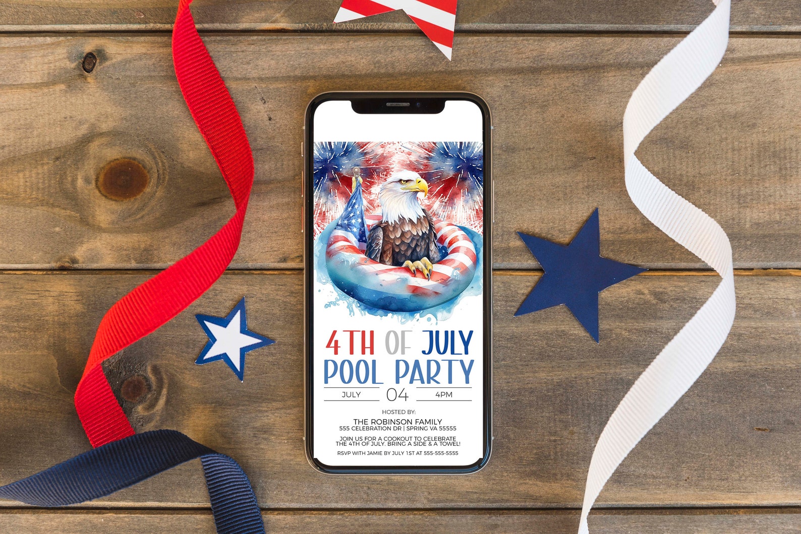 4th of July Pool Party Invitation, Independence Day Pool Party Invite ...