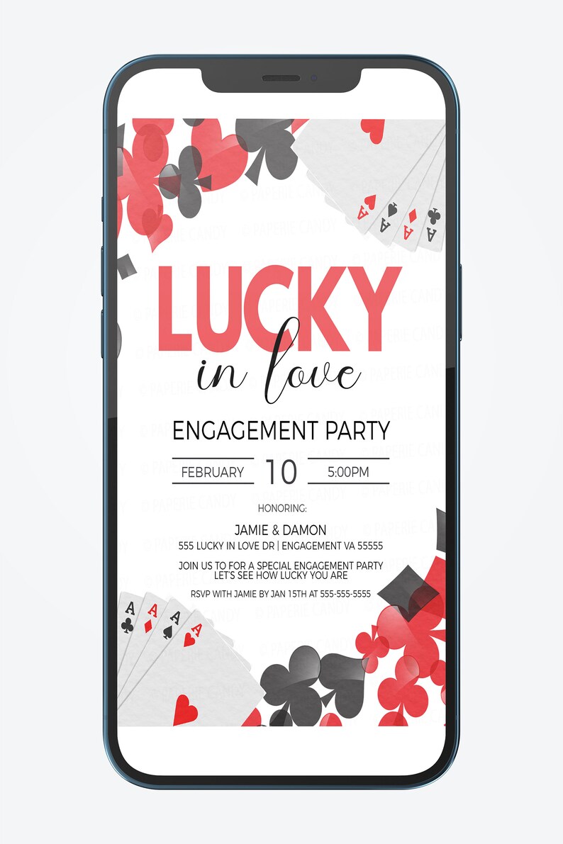 Poker Engagement Party Invitation, Lucky in Love Invite, Casino ...