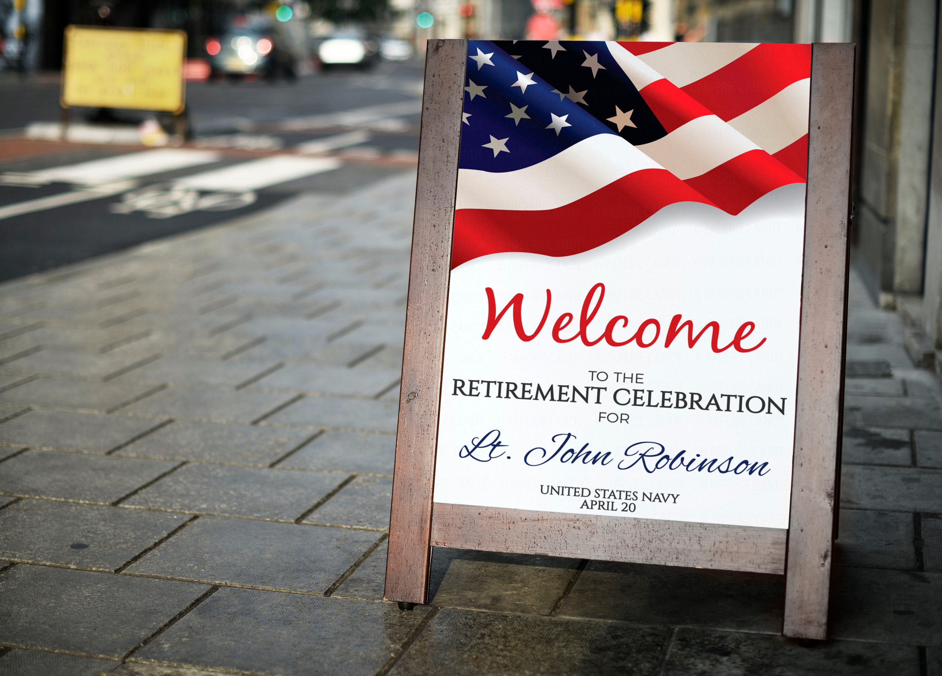 Editable American Flag Party Sign, Retirement Ceremony, Hail & Bail ...
