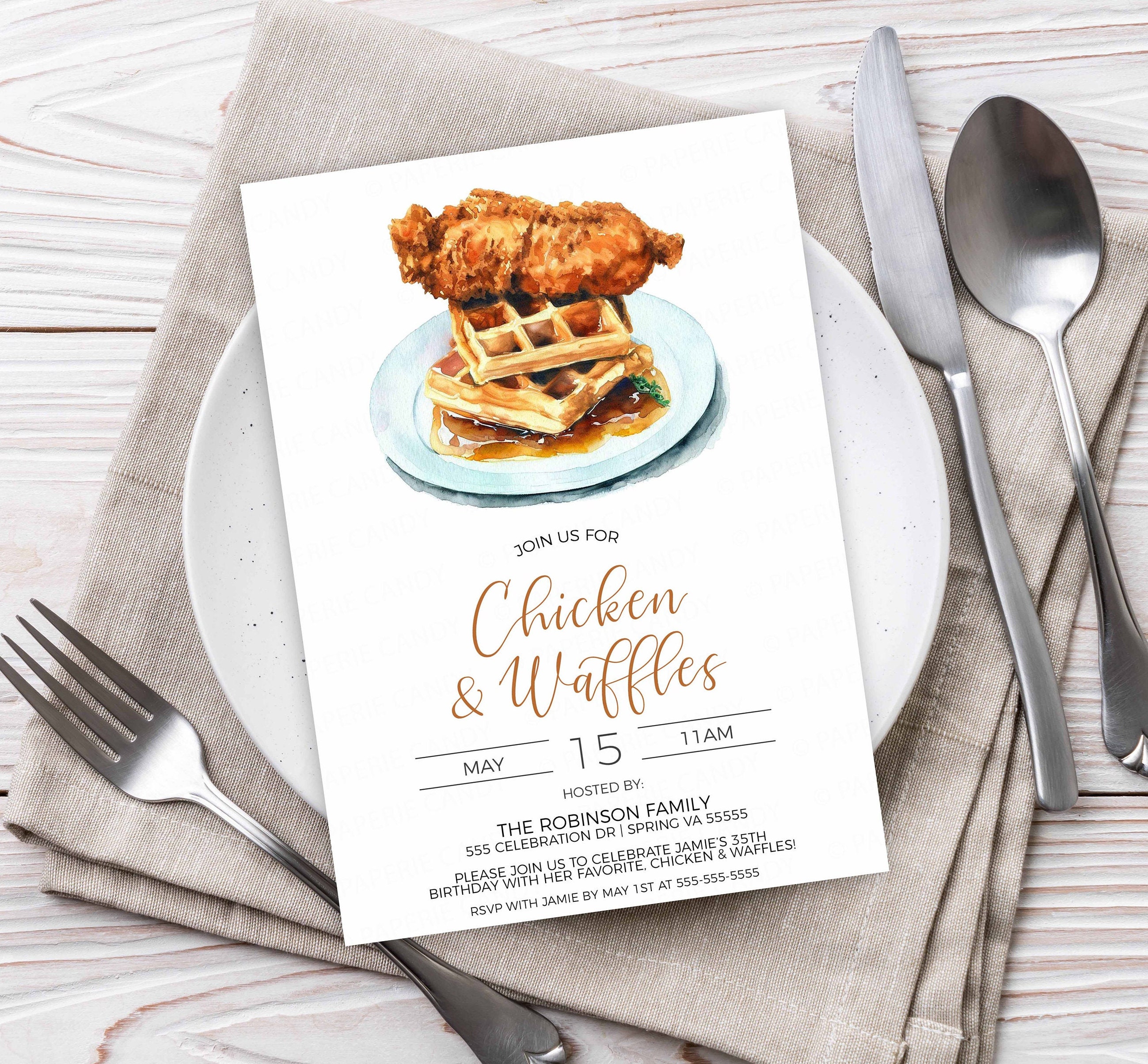 Chicken and Waffles Invitation, Fried Chicken and Waffles Invite ...