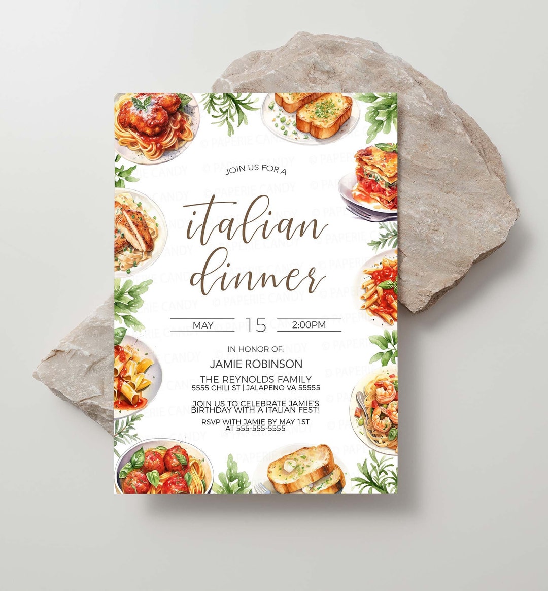 Italian Dinner Invitation, Italian Theme Invite, Pasta Dinner ...