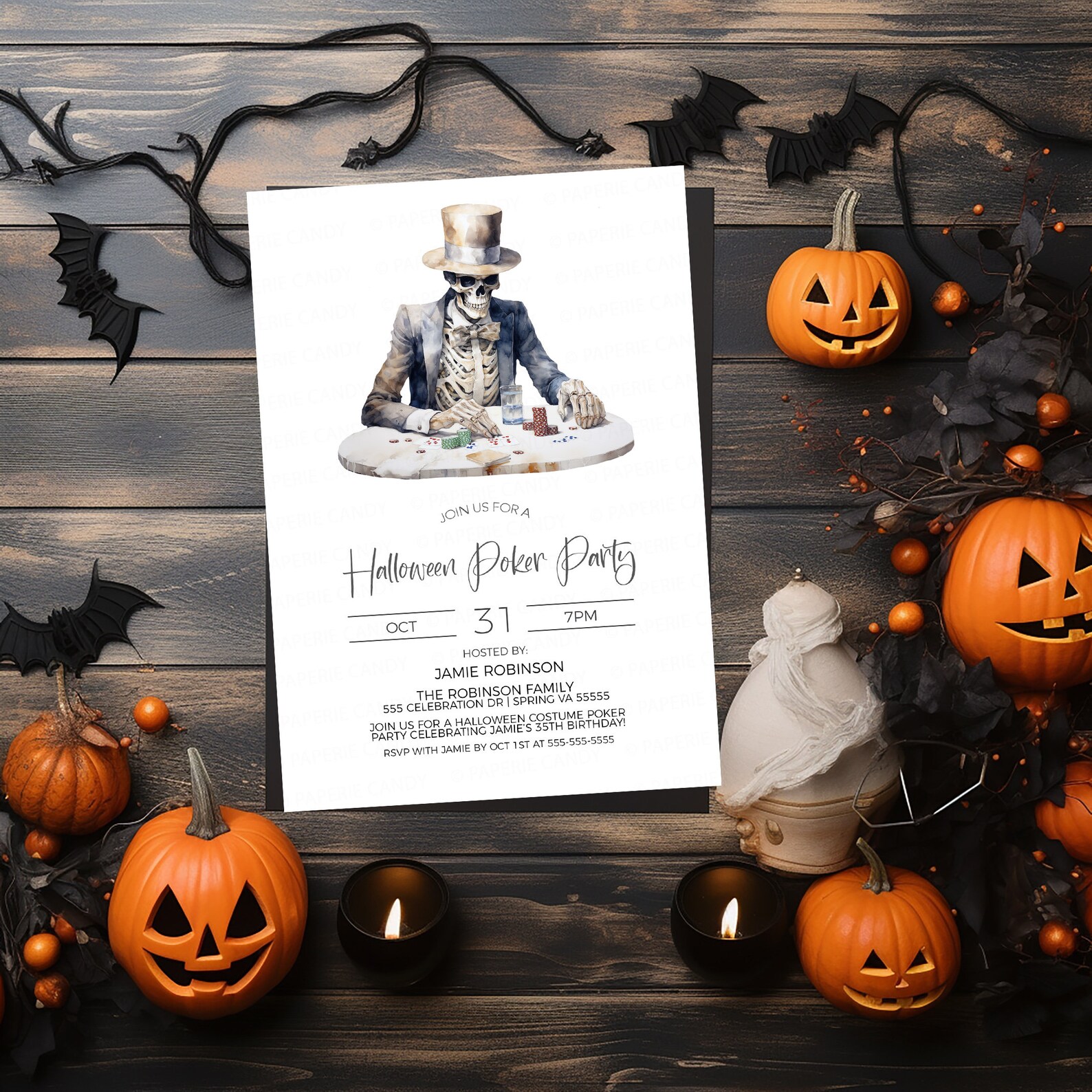 Halloween Poker Night Party Invitation, Halloween Poker Birthday Night ...