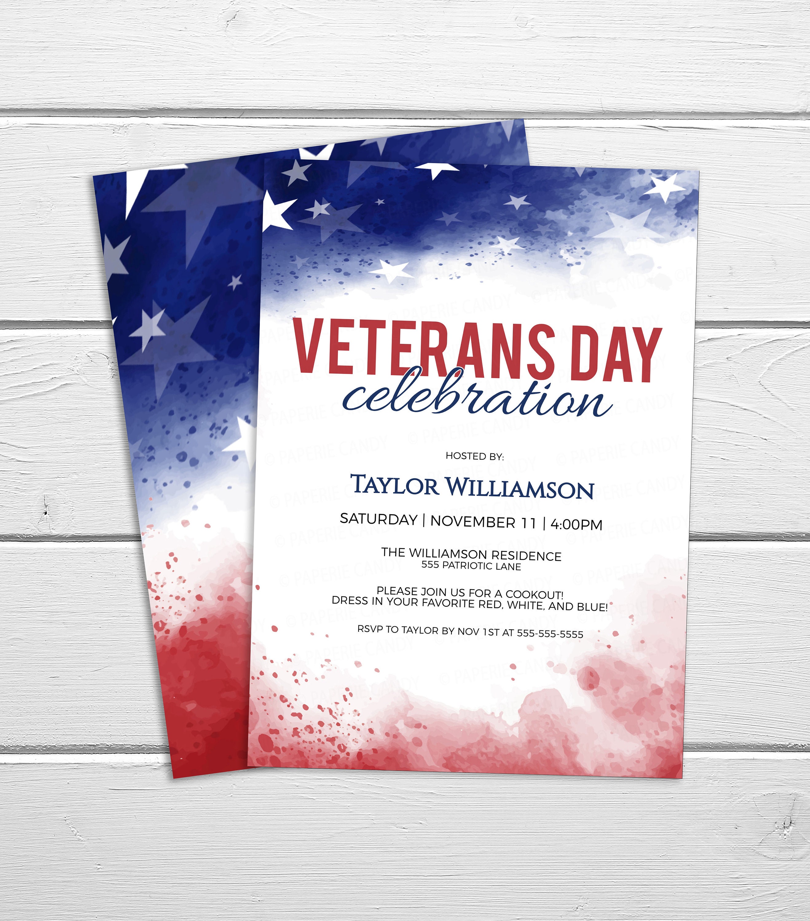 Veterans Day Invitation, Editable Patriotic Invite, 4th of July, Red ...