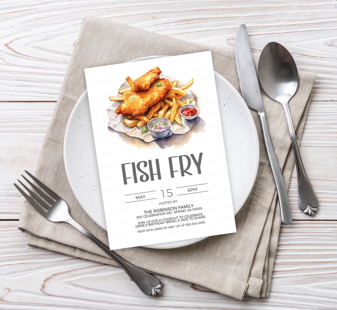 Fish Fry Invitation Fish and Chips Invite Seafood Birthday - Etsy