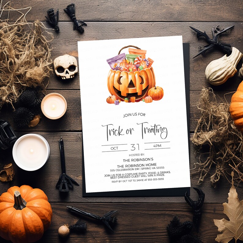 Halloween Trick or Treating Party Invitation, Halloween Trick or Treat ...