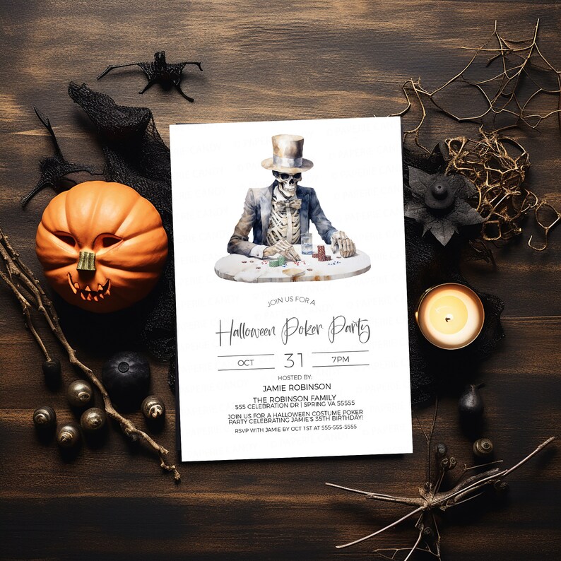 Halloween Poker Night Party Invitation, Halloween Poker Birthday Night ...