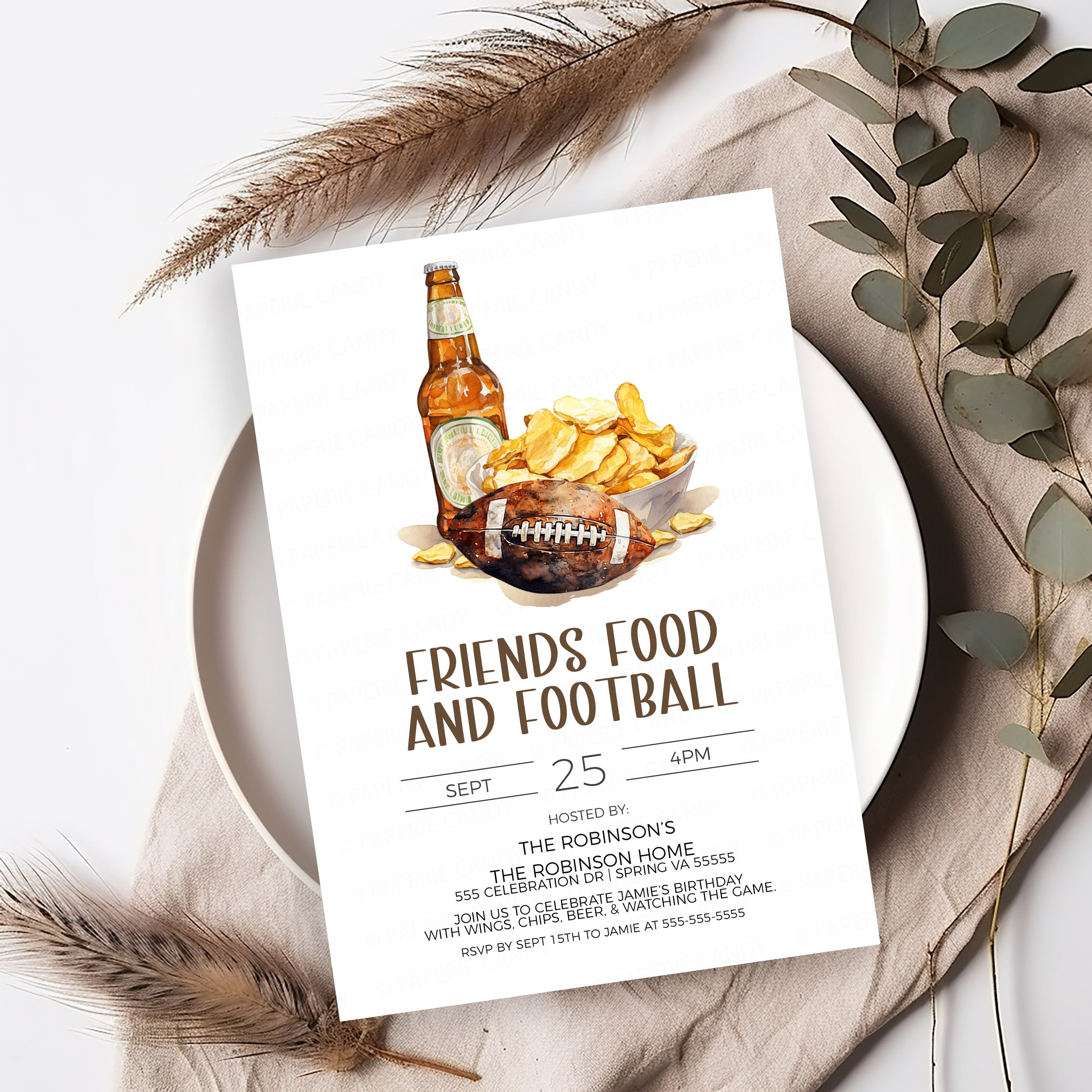 Football Party Invitation, Friends Food & Football Invite, BBQ Burger ...