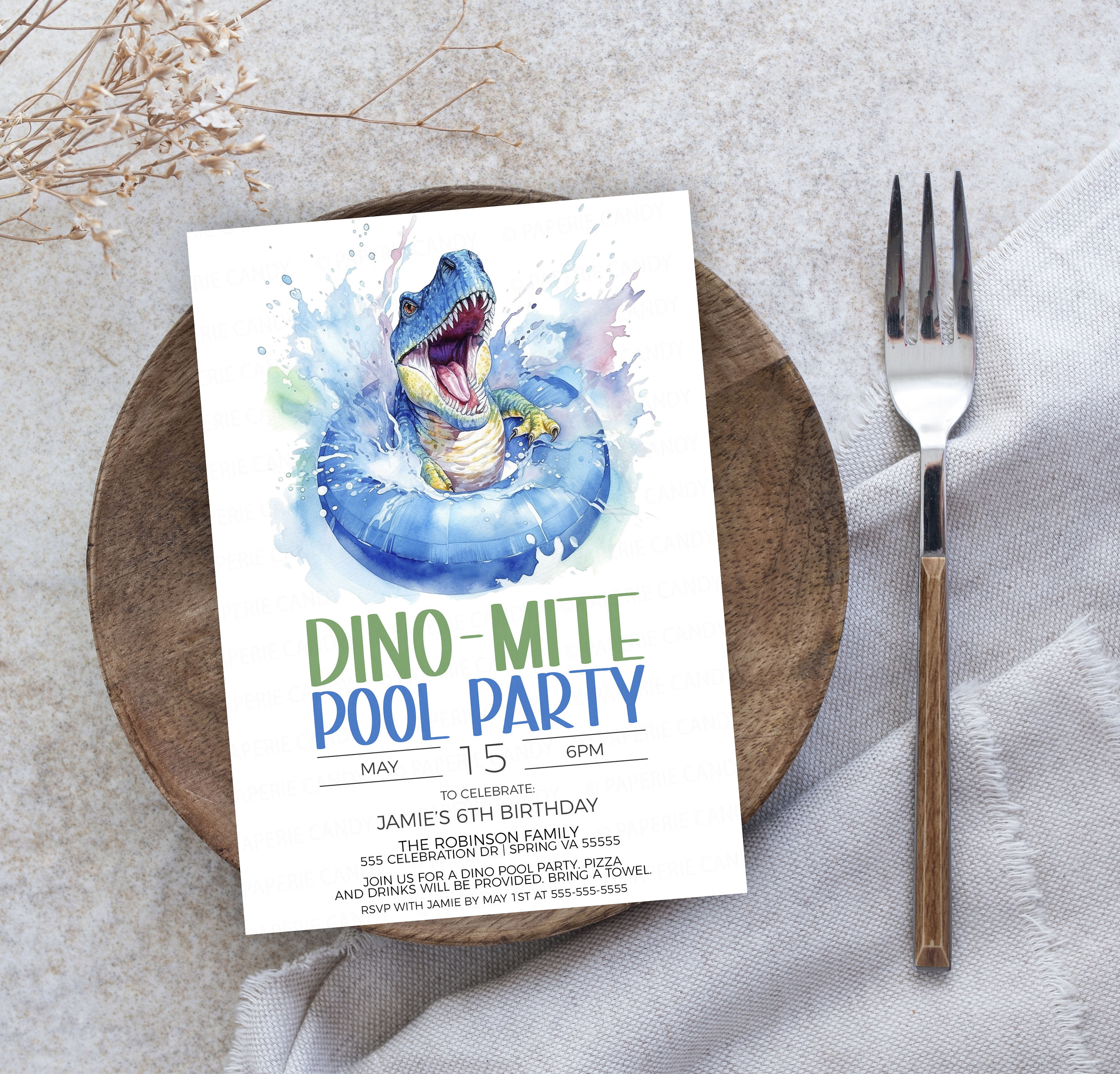 Dinosaur Pool Party Invitation Dino Pool Party Invite - Etsy