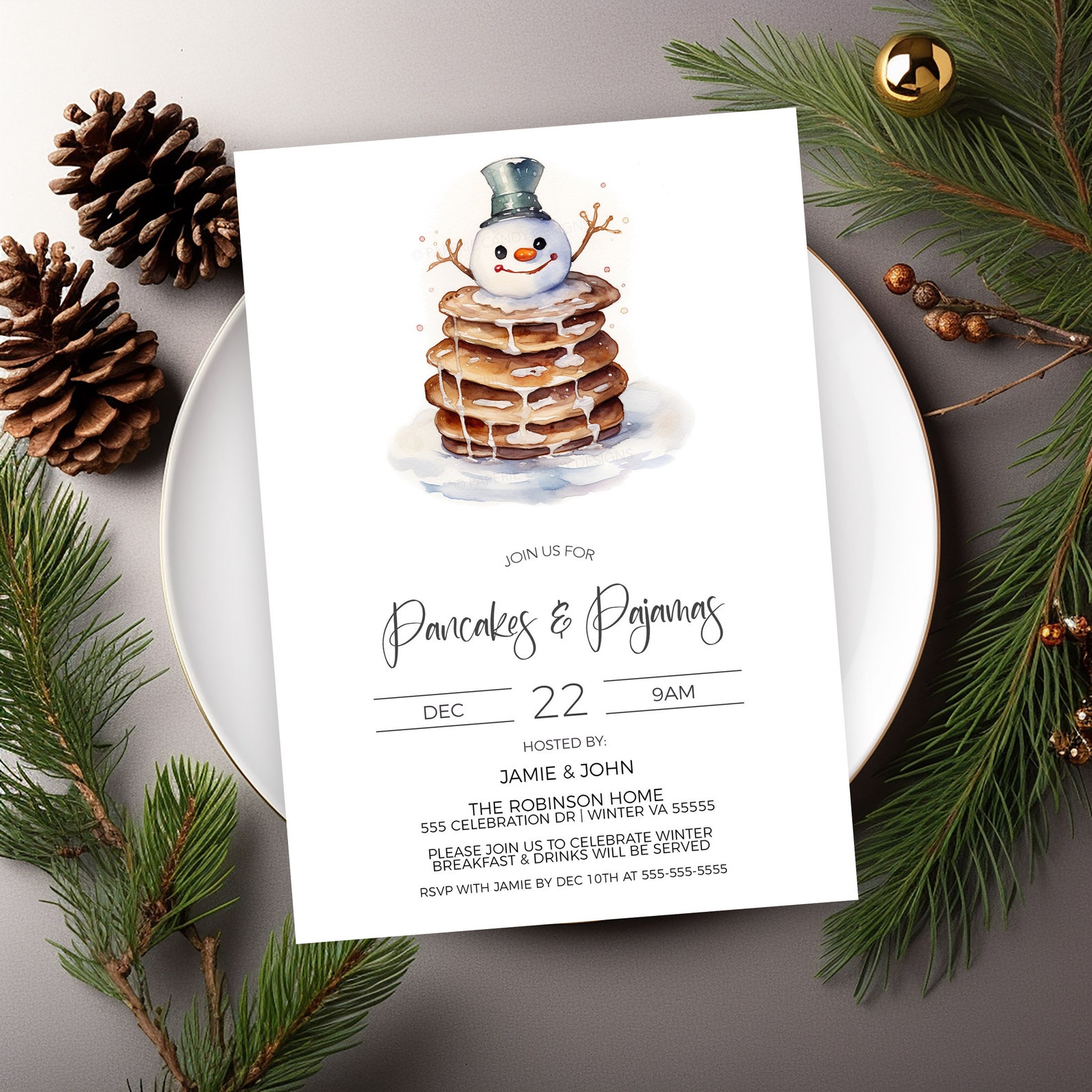 Holiday Pancake & Pajamas Invitation, Winter Pancakes and Pjs Invite ...