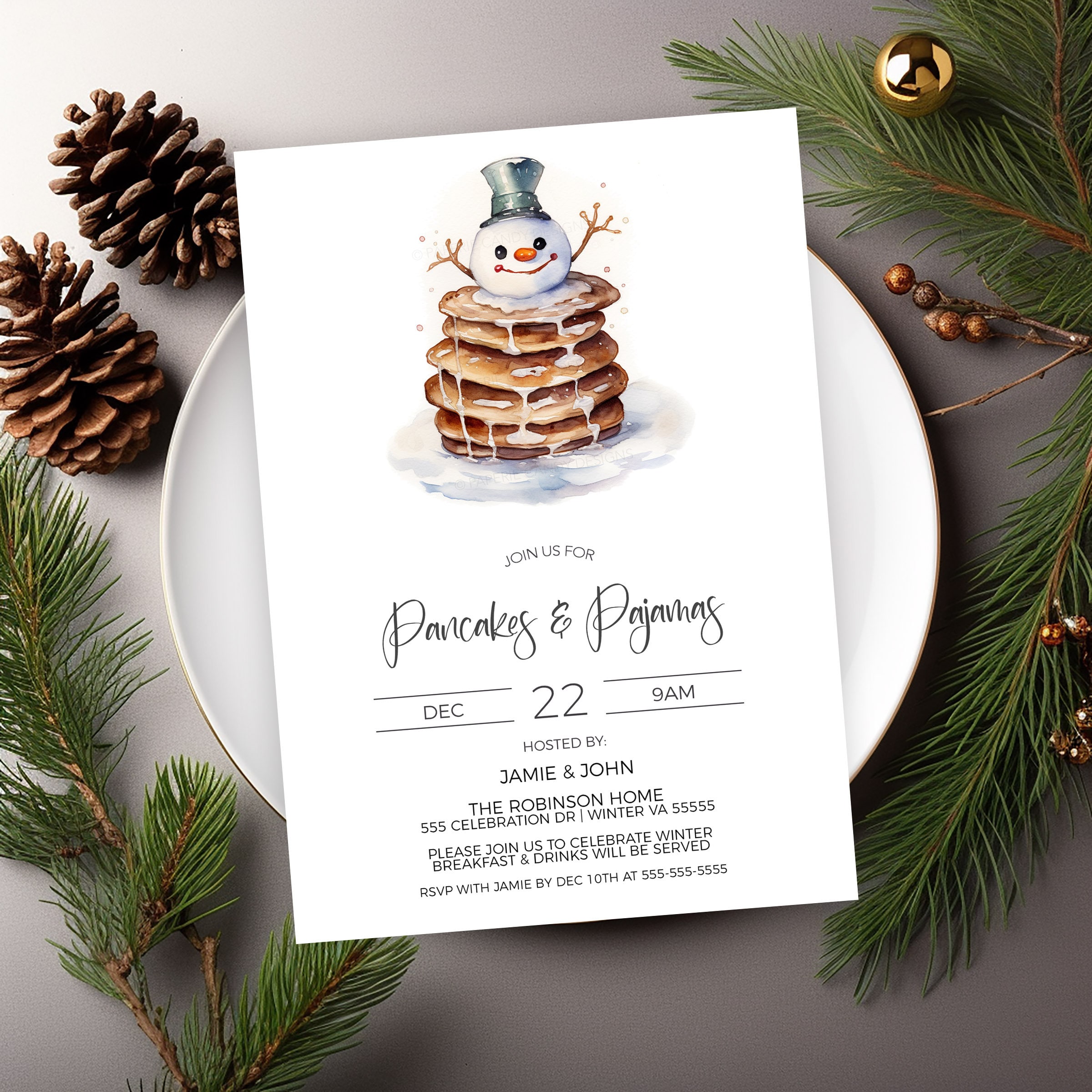 Holiday Pancake & Pajamas Invitation, Winter Pancakes and Pjs Invite ...