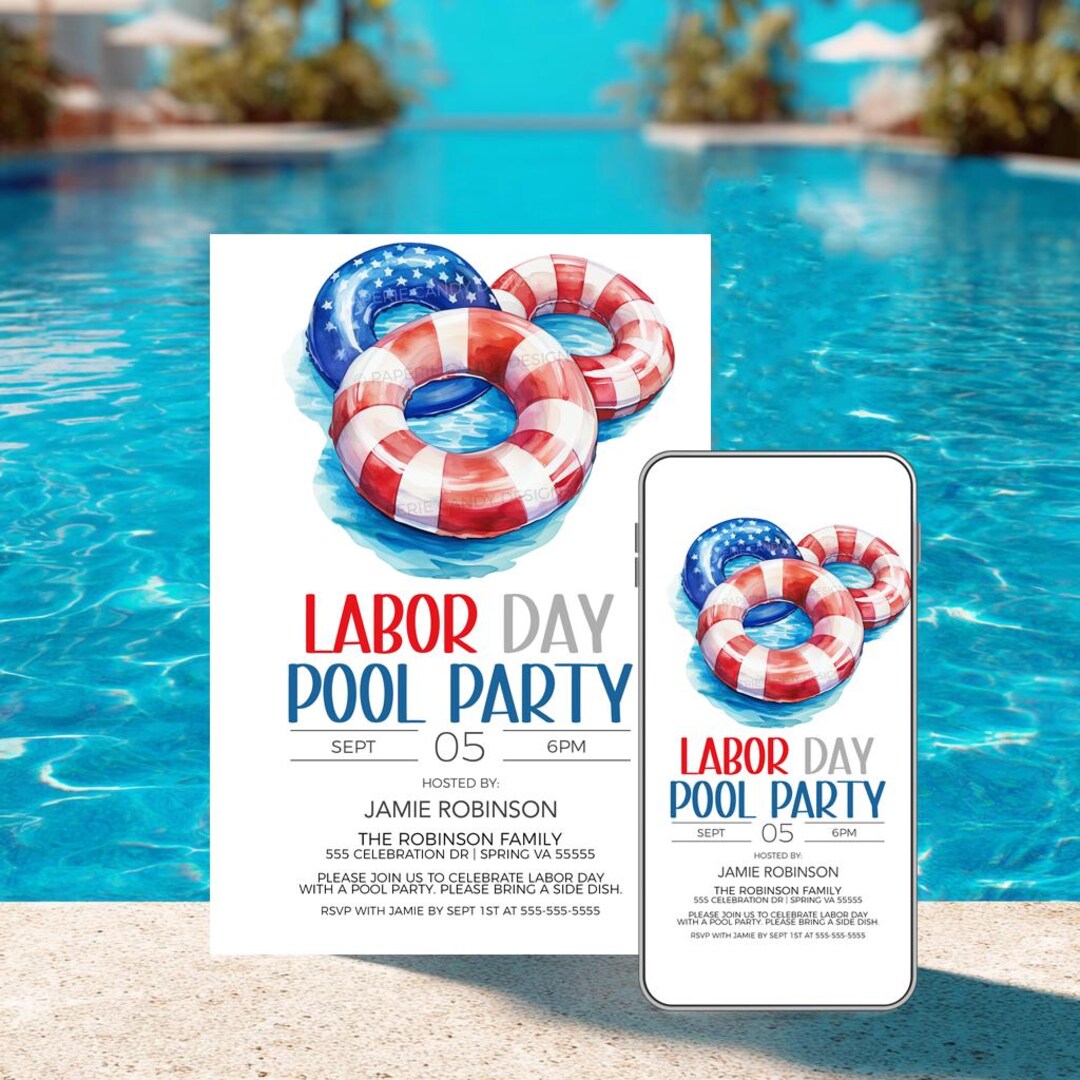 Labor Day Pool Party Invitation, Labor Day Pool Invite, Labor Day BBQ ...