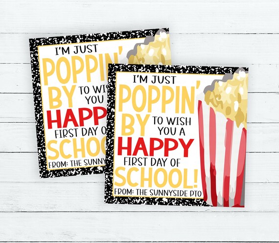 Back To School Popcorn Gift Tag, Poppin' By To Wish You A Happy First ...