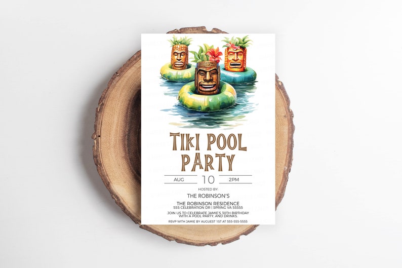 Tiki Pool Party Invitation Tiki Water Park Party Invite - Etsy Australia