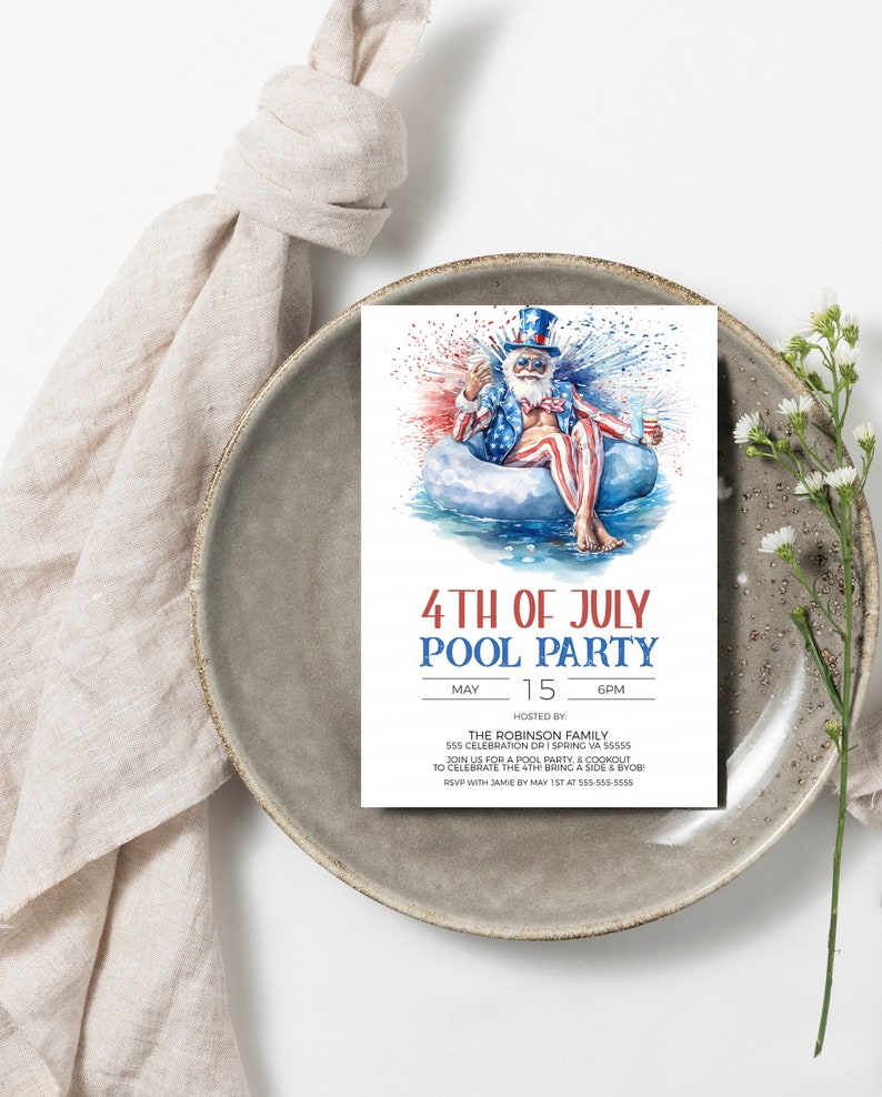 4th of July Pool Party Invitation Independence Day Pool Party - Etsy