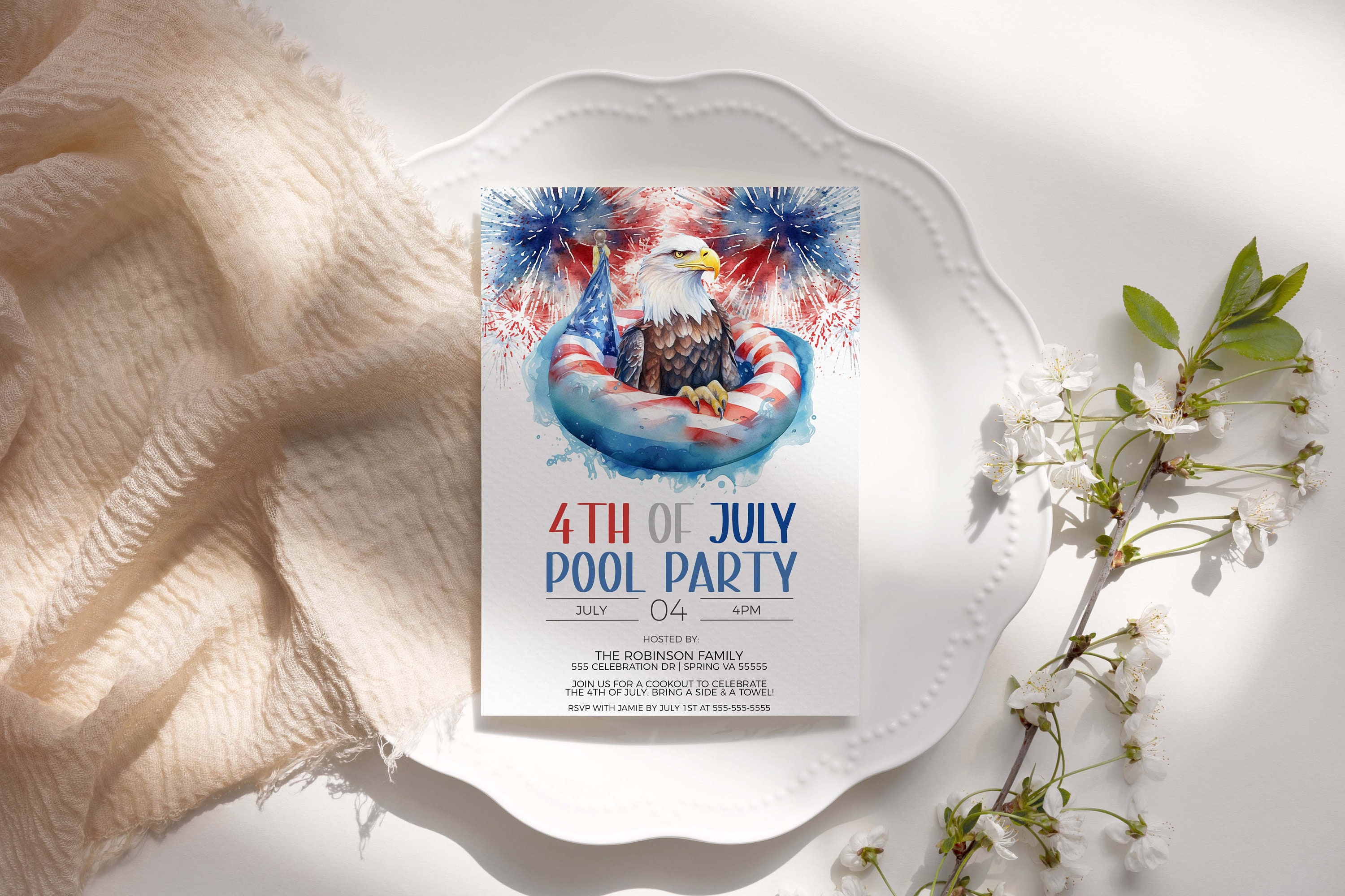 4. Juli Pool Party Einladung, Unabhängigkeitstag Pool Party einladen, 4 ...